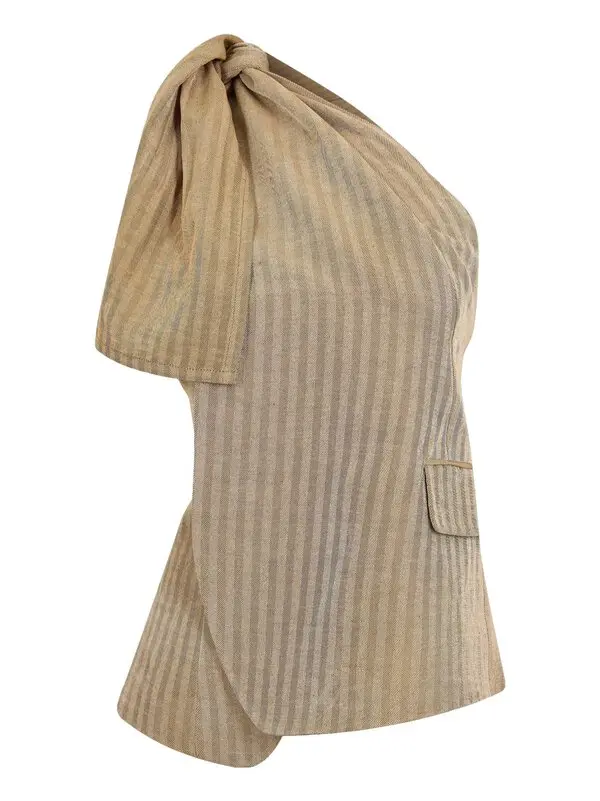 UMA WANG Striped One-shoulder Top With Knotted Strap - Nude