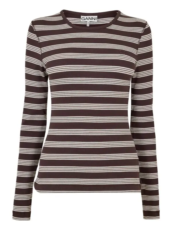 GANNI Striped Long Sleeve T-shirt - Black