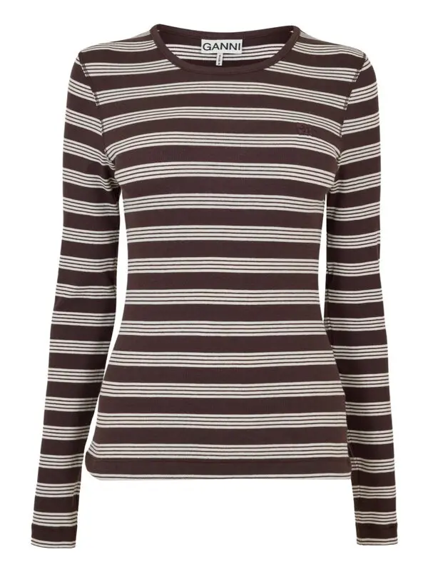 GANNI Striped Long Sleeve T-shirt - No