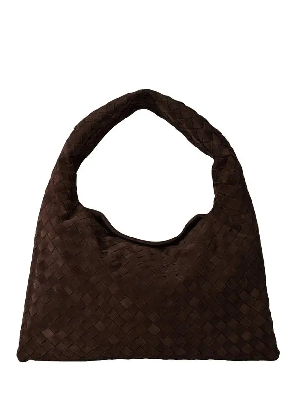 Bottega Veneta Small Intrecciato Suede Shoulder Bag - Black