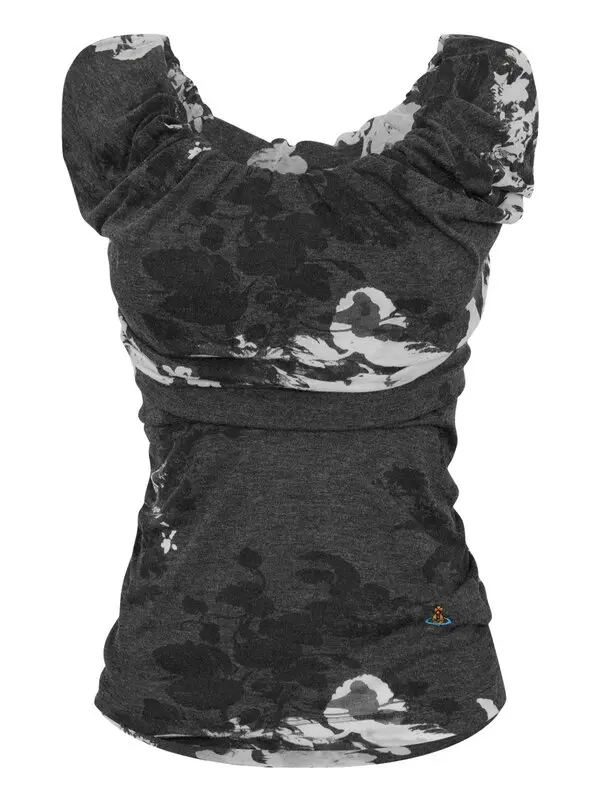 VIVIENNE WESTWOOD Sleeveless Ruched Floral Top - Black