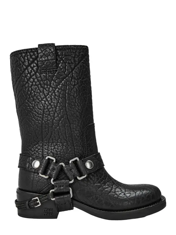 Miu Miu Leather Ankle Boots With Buckle Detailing - Black