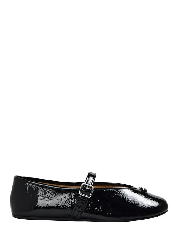 COACH Patent Leather Mary Jane Flats With Buckle Detail - Black