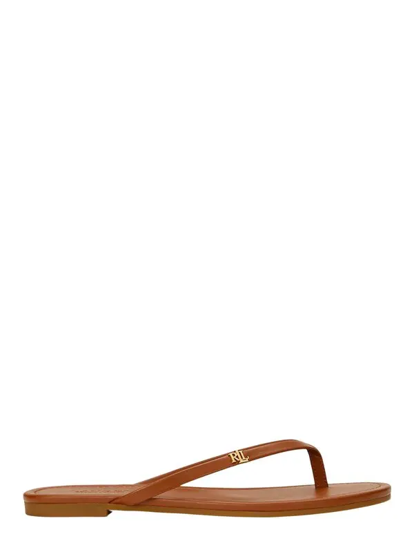 Ralph Lauren Open Toe Logo Detail Flat Sandals - Brown