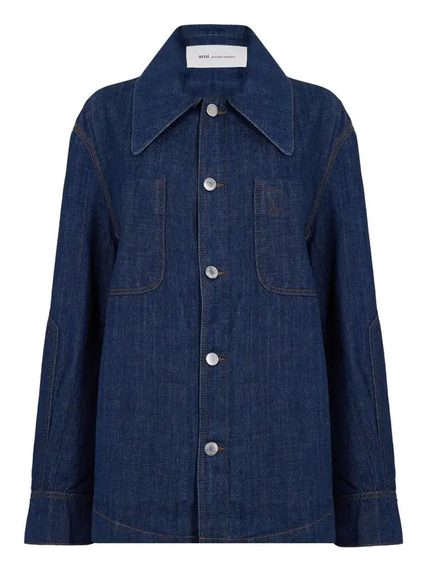 AMI Paris Embroidered Shirt Jacket - Blue