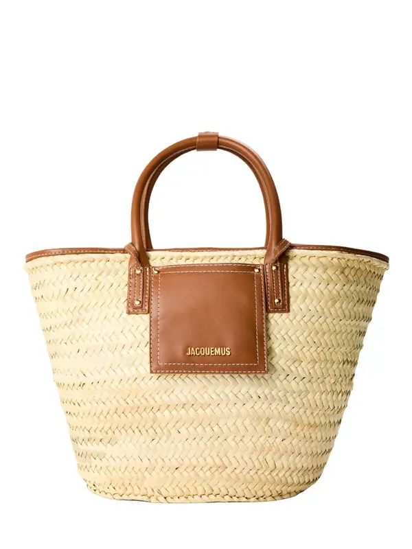 Jacquemus Raffia Tote Bag With Leather Accents - Nude