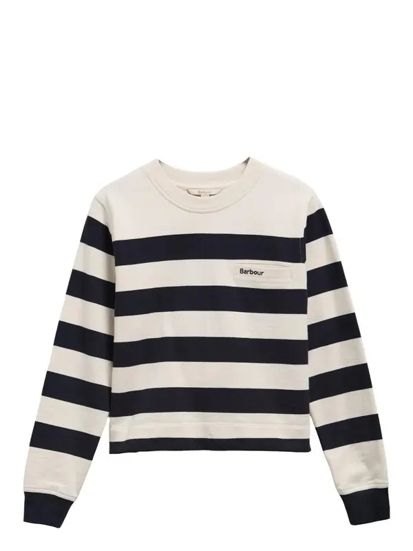 Barbour Striped Crew Neck Fine Knit Sweater With Pocket Detail - Black
