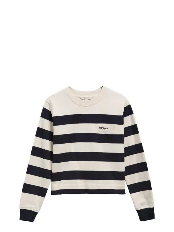 Barbour Striped Crew Neck Fine Knit Sweater With Pocket Detail - Black