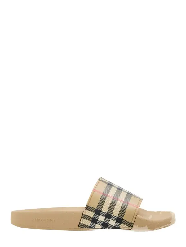 Burberry Checkered Open Toe Flat Slippers - Nude