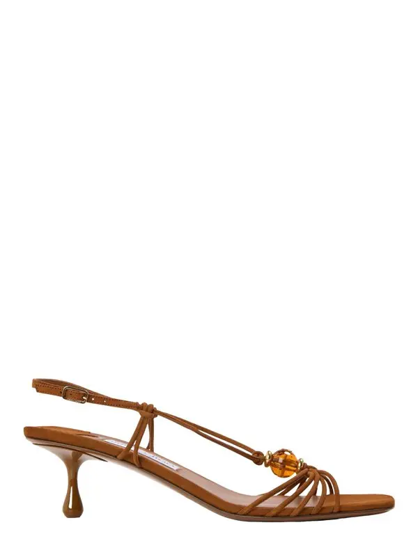 JIMMY CHOO Suede Beaded Kitten-heel Sandals - Brown