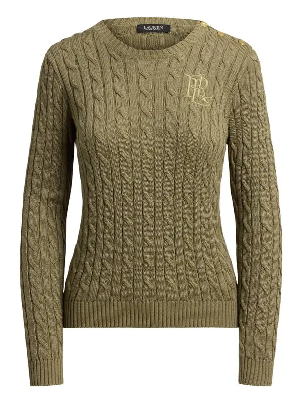Ralph Lauren Classic Cable Knit Crewneck Sweater With Button Detailing - Brown