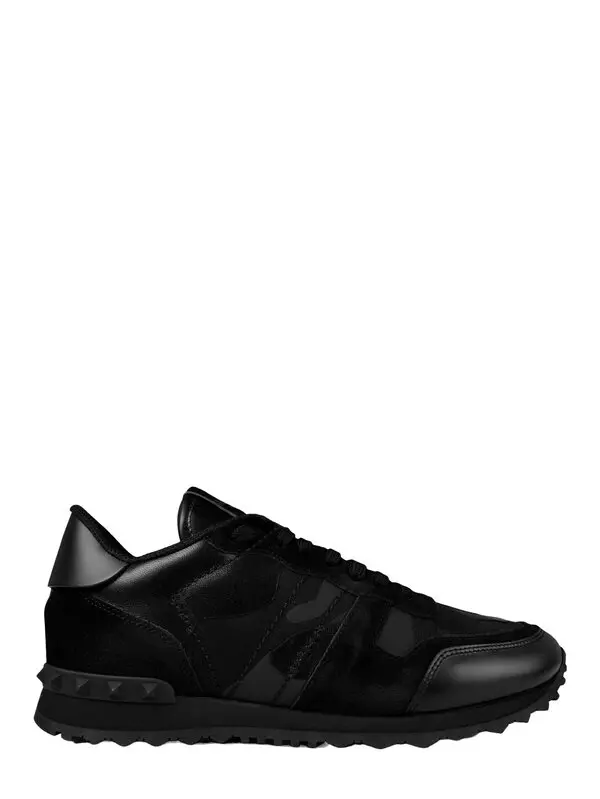 Valentino Garavani Camouflage Sneakers With Studded Heel Detail - Black