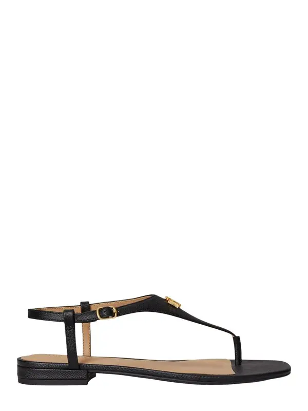 Ralph Lauren Minimalist Flat Sandals With Gold Tone Hardware - Black
