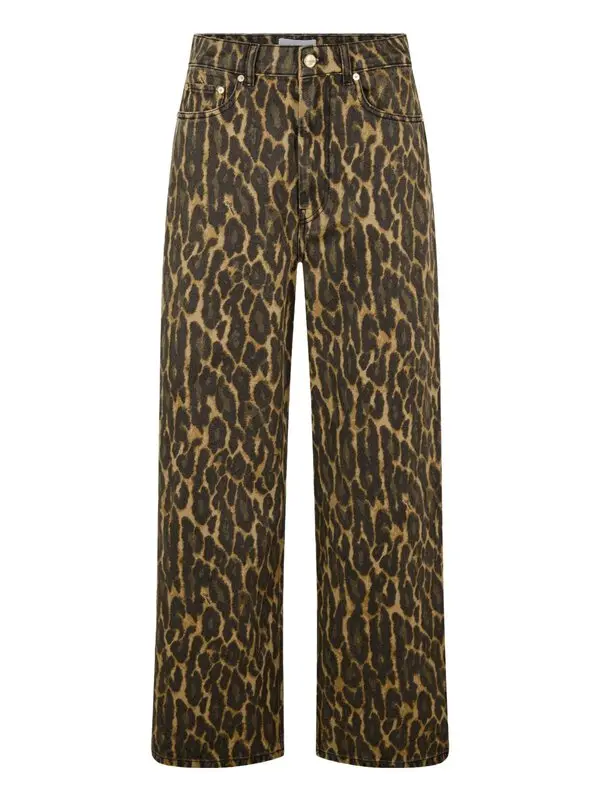 GANNI Printed Denim Wide Leg Jeans - Green