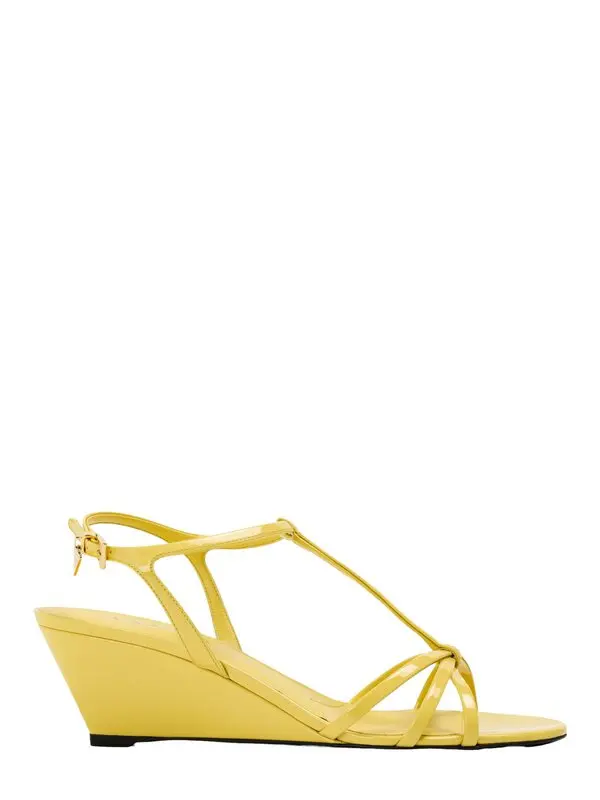 Prada Patent Leather Wedge Sandals - Yellow