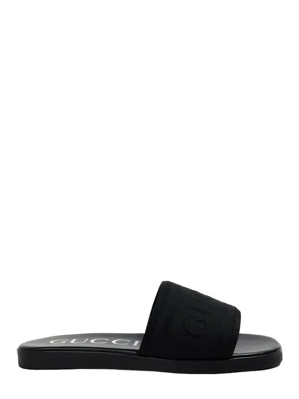 Gucci Flat Slip-on Sandals With Embossed Logo - Black