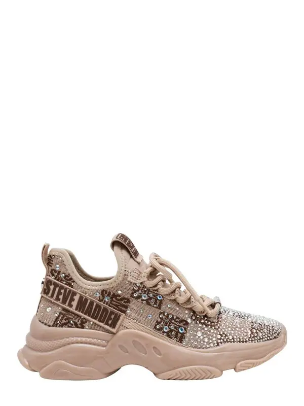 Steve Madden Embellished Lace-up Runner Sneakers - Nude