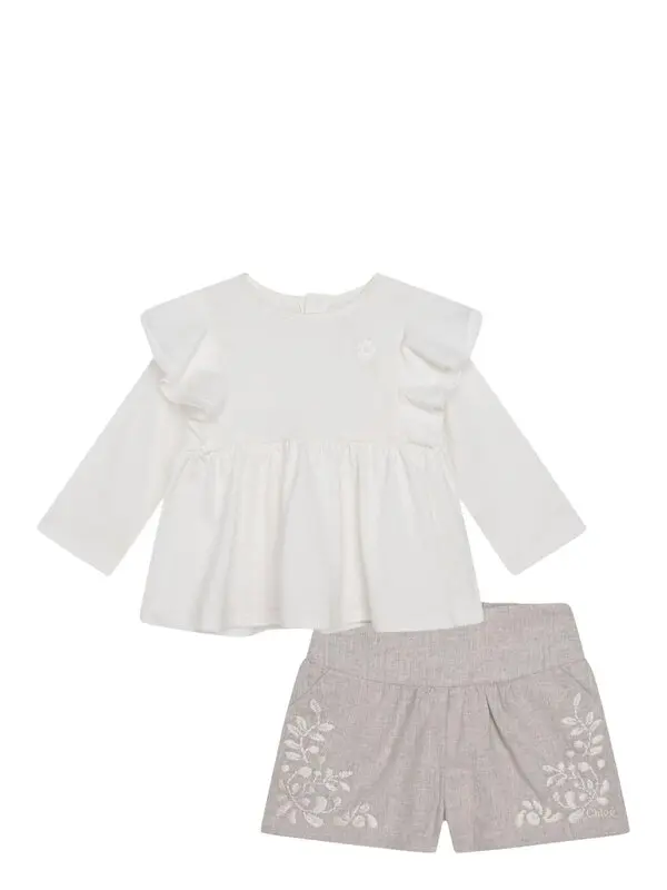 Chloé Floral Embroidered Cotton Two-piece Set - White