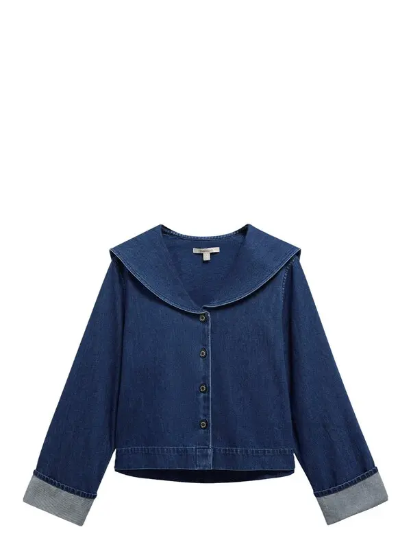 Barbour Long-sleeve Denim Shirt With Wide Lapel - Mid-indigo