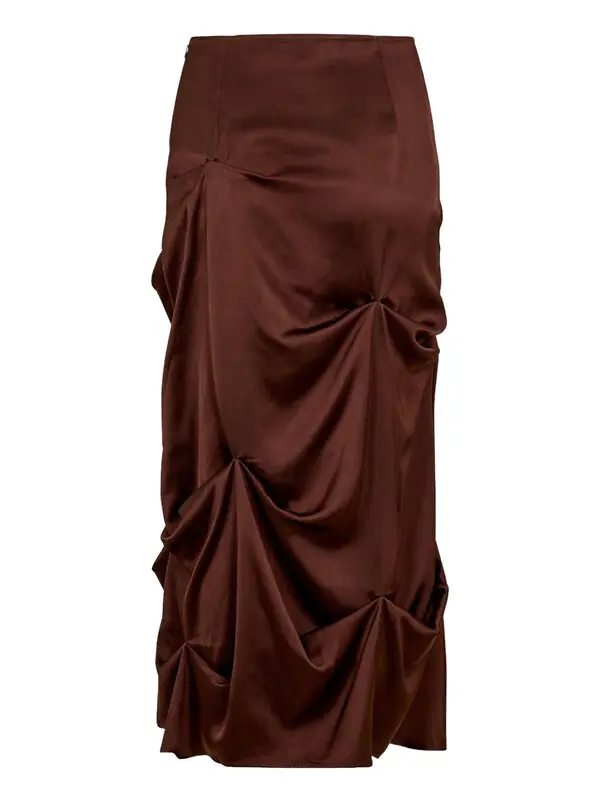 GANNI Satin Tuck Maxi Skirt - Brown