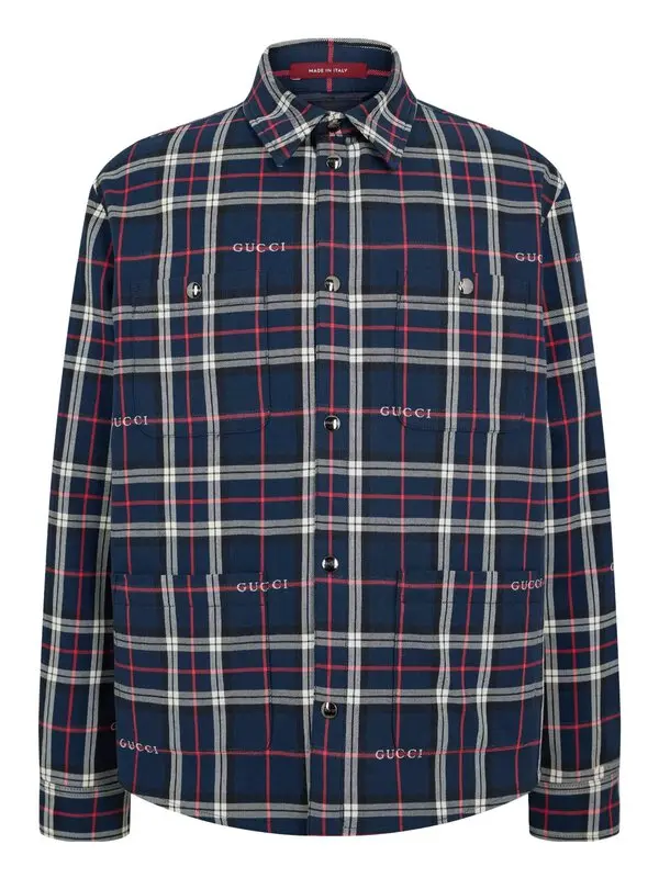 Gucci Plaid Logo Bomber Jacket - Blue