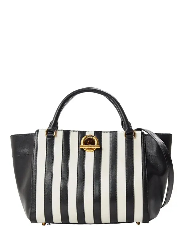Moschino Striped Open-top Tote Bag With Gold Tone Hardware - Black