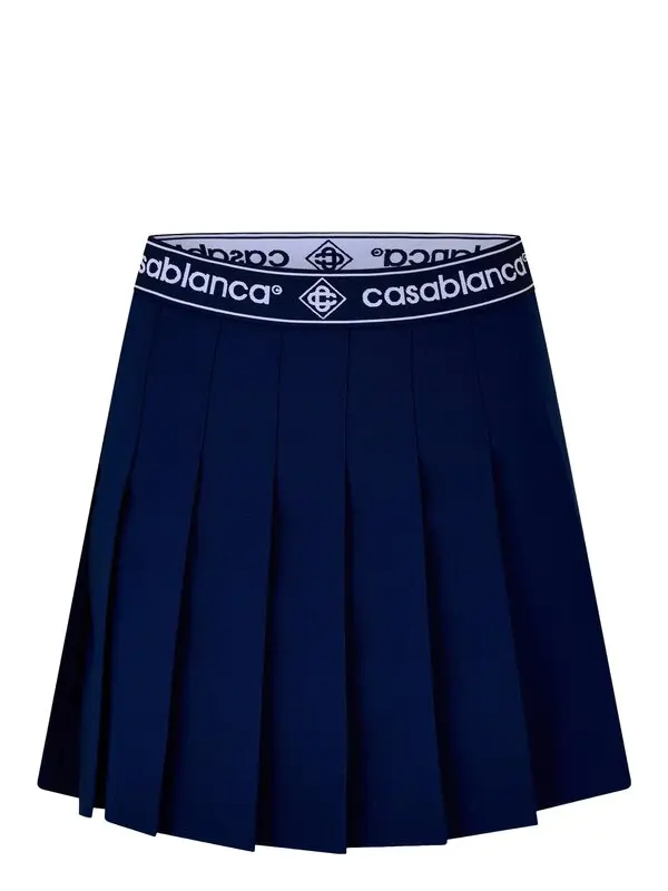 Casablanca Pleated Mini Skirt With Logo Waistband - Blue