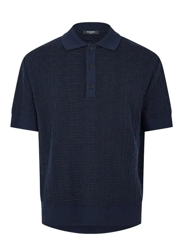 Balmain Mono Short Sleeve Polo Shirt - Black