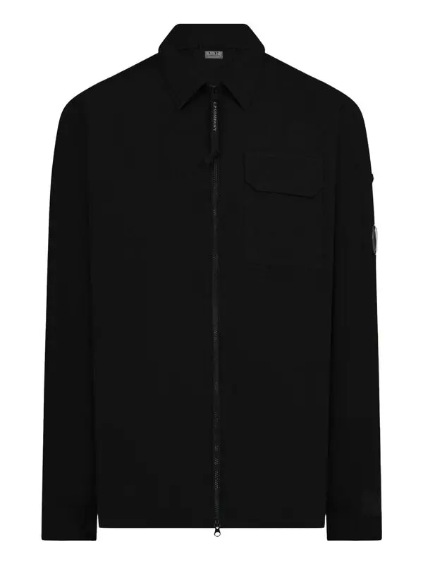 C.P. COMPANY Gabardine Lens Cotton Long Sleeve Overshirt - Black