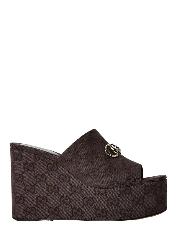 Gucci Horsebit Platform Wedge Sandals - No