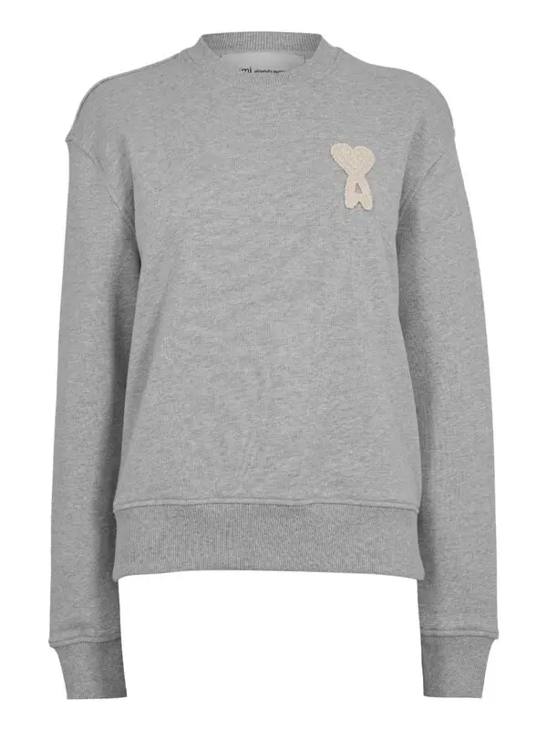 AMI Paris Classic Crew Neck Knit Sweater With Appliqué Detail - Gray
