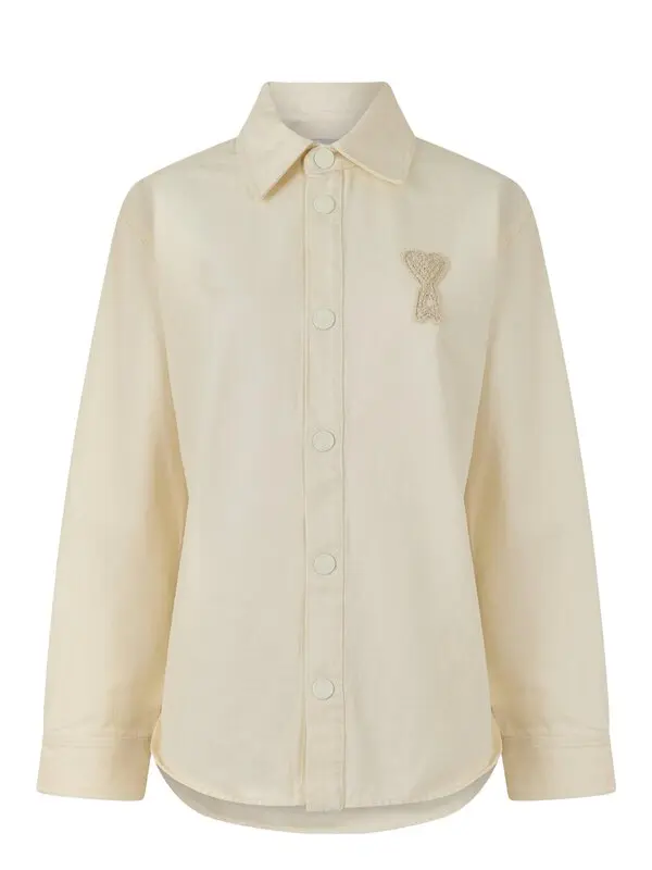 AMI Paris Long Sleeve Shirt With Flocked Bear Detail - No