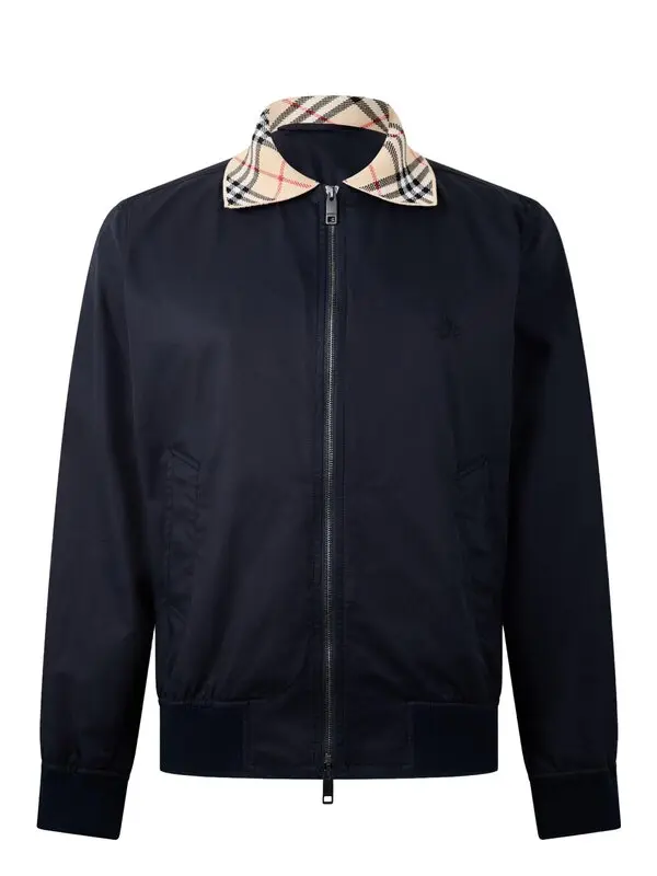Burberry Zip-up Bomber Jacket With Vintage Check Collar - Black