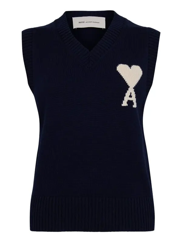 AMI Paris Sleeveless V-neck Waistcoat With Heart Logo - No