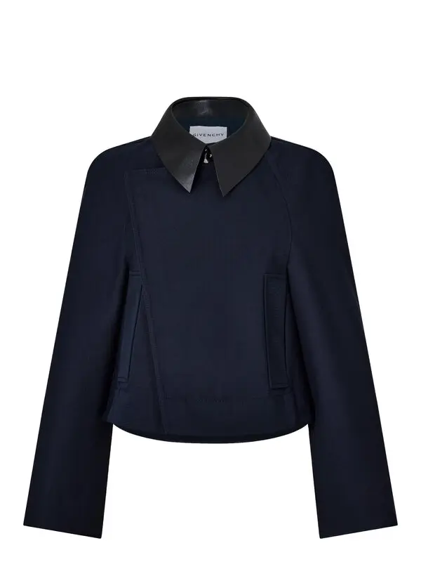 Givenchy Cropped Tailored Jacket With Leather Collar - Black