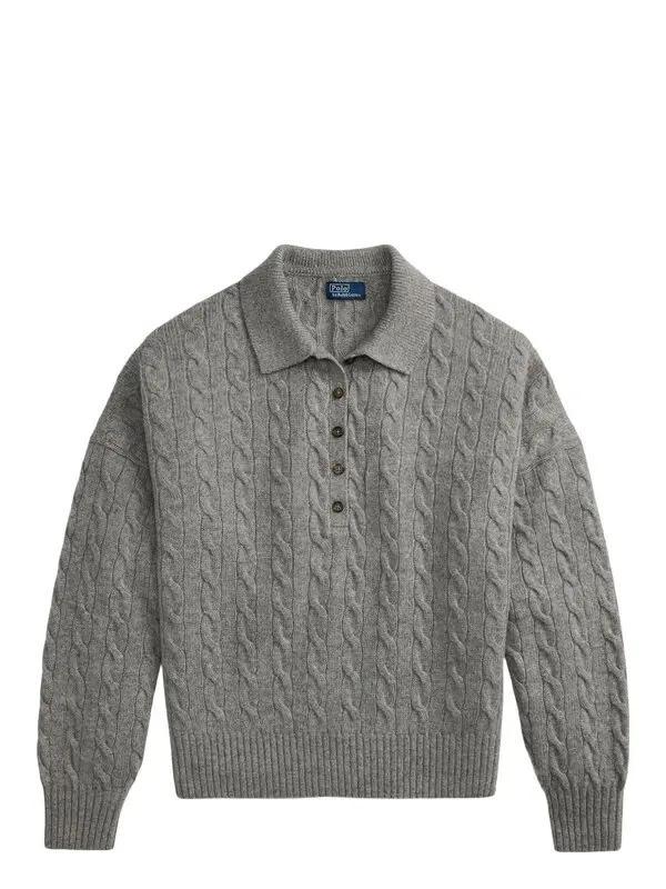 Polo Ralph Lauren Knitted Long Sleeve Polo Shirt - Gray
