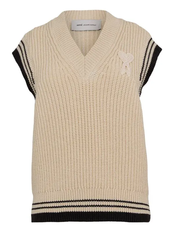 AMI Paris V-neck Knitted Vest - Nude