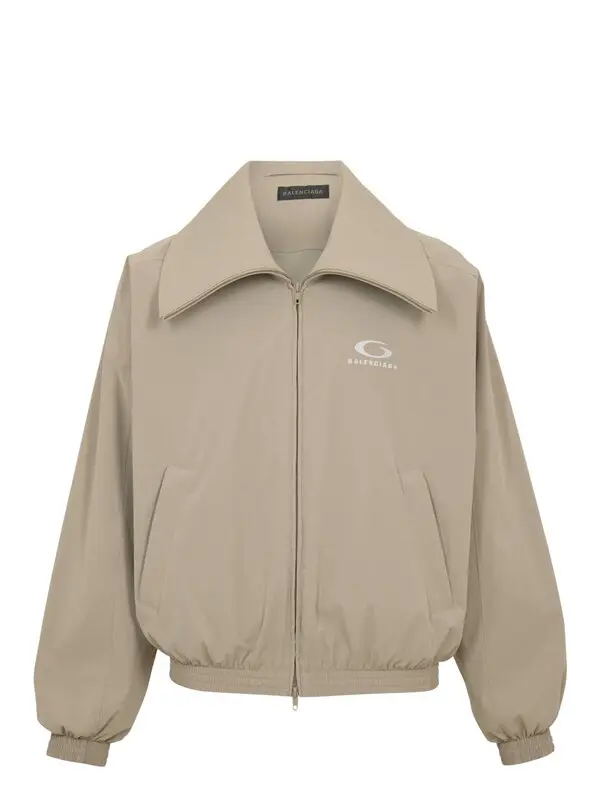 Balenciaga High Collar Zip-up Varsity Jacket - Nude