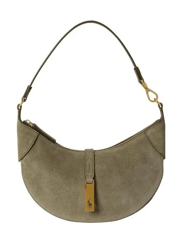 Polo Ralph Lauren Suede Shoulder Bag With Gold Tone Hardware - Green