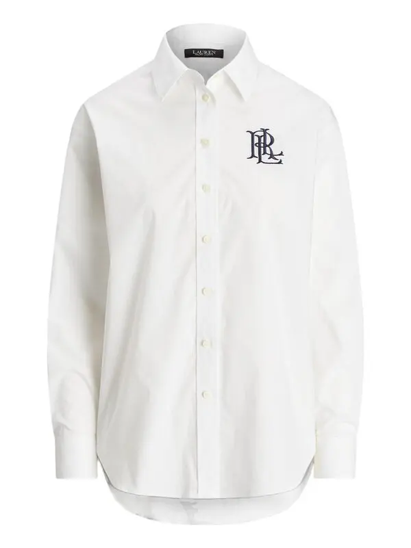 Ralph Lauren Long Sleeve Collared Shirt With Embroidered Logo - White