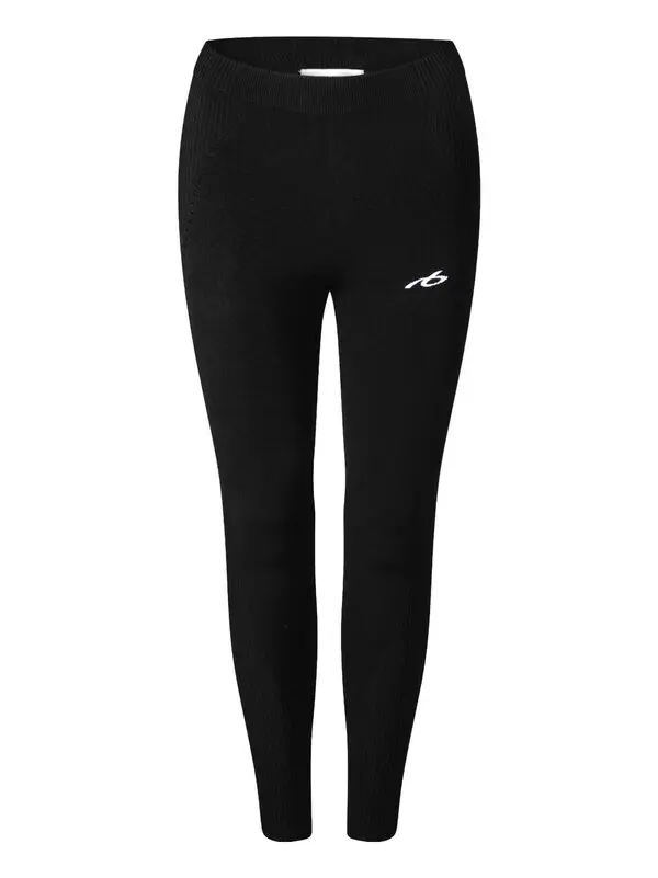 Balenciaga Ribbed Leggings With Logo Detail - Black