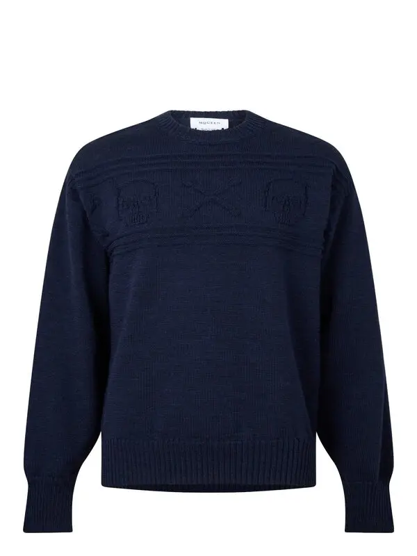 Alexander McQueen Crew Neck Knit Sweater With Textured Embossed Graphic - Black