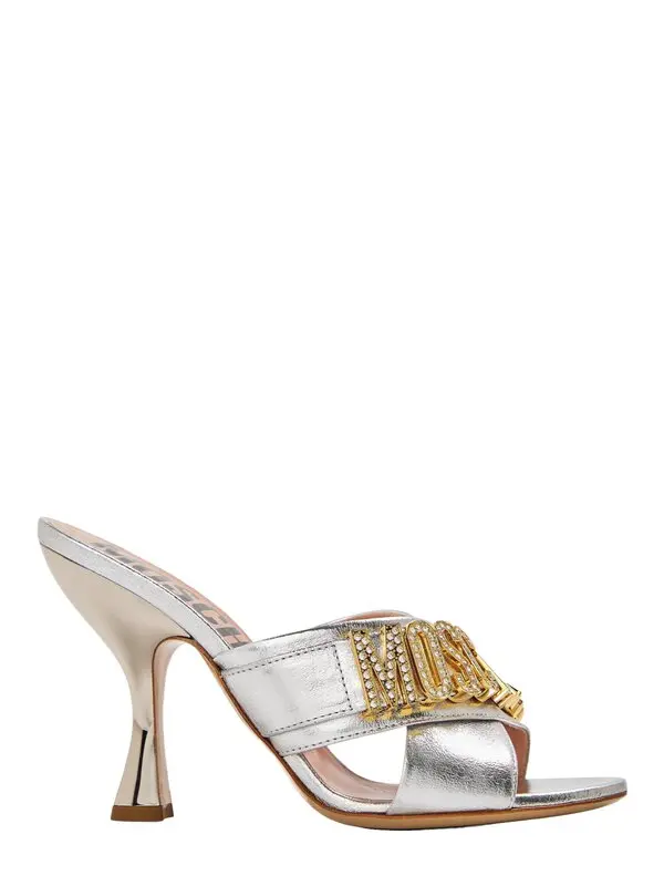 Moschino Letter Embellished Heeled Mules - White