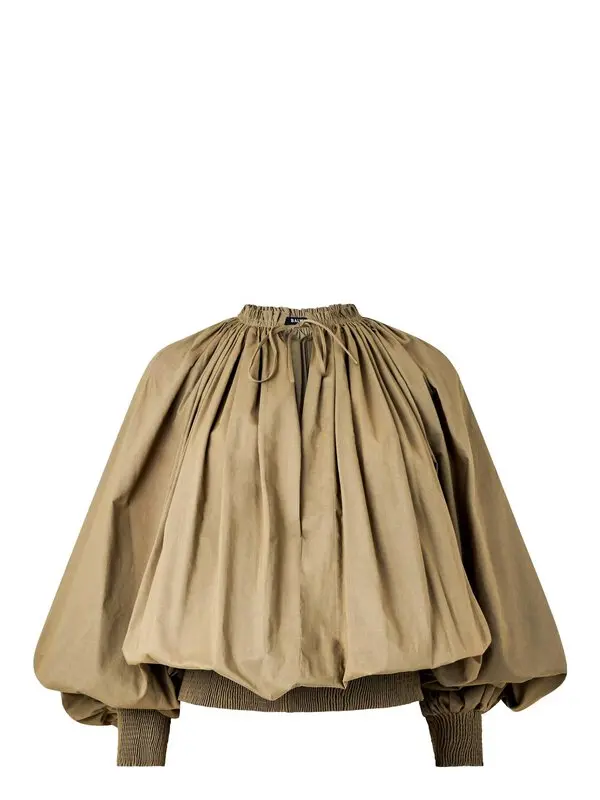 Balmain Gathered Neck Long Sleeve Blouse - Nude