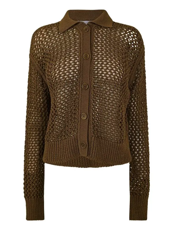 Max Mara Wool Cardigan With Collared Neck - Brown