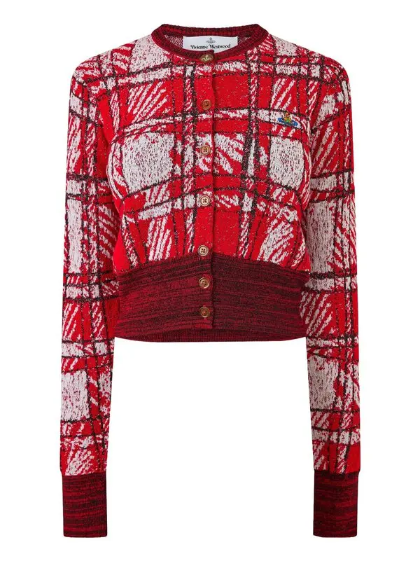 VIVIENNE WESTWOOD Check Cropped Knit Cardigan - Red