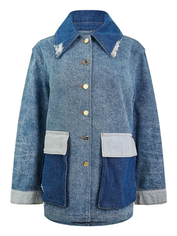 GANNI Denim Patchwork Jacket - Blue