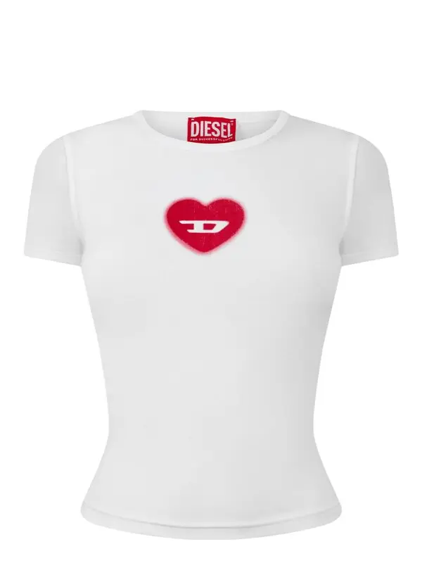 DIESEL® Fitted Cropped T-shirt With Heart Graphic - White