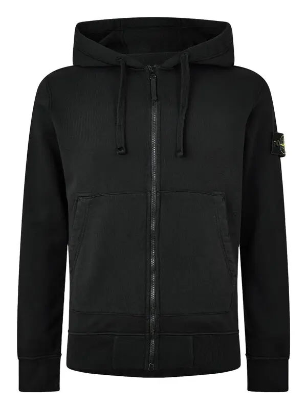 Stone Island Zip-up Hooded Sweater - Black