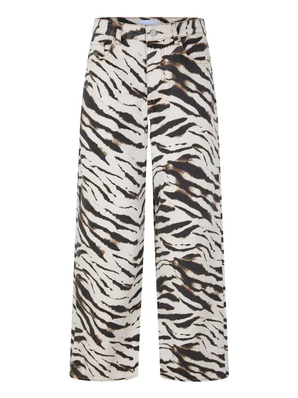GANNI Printed Denim Straight Leg Jeans - White